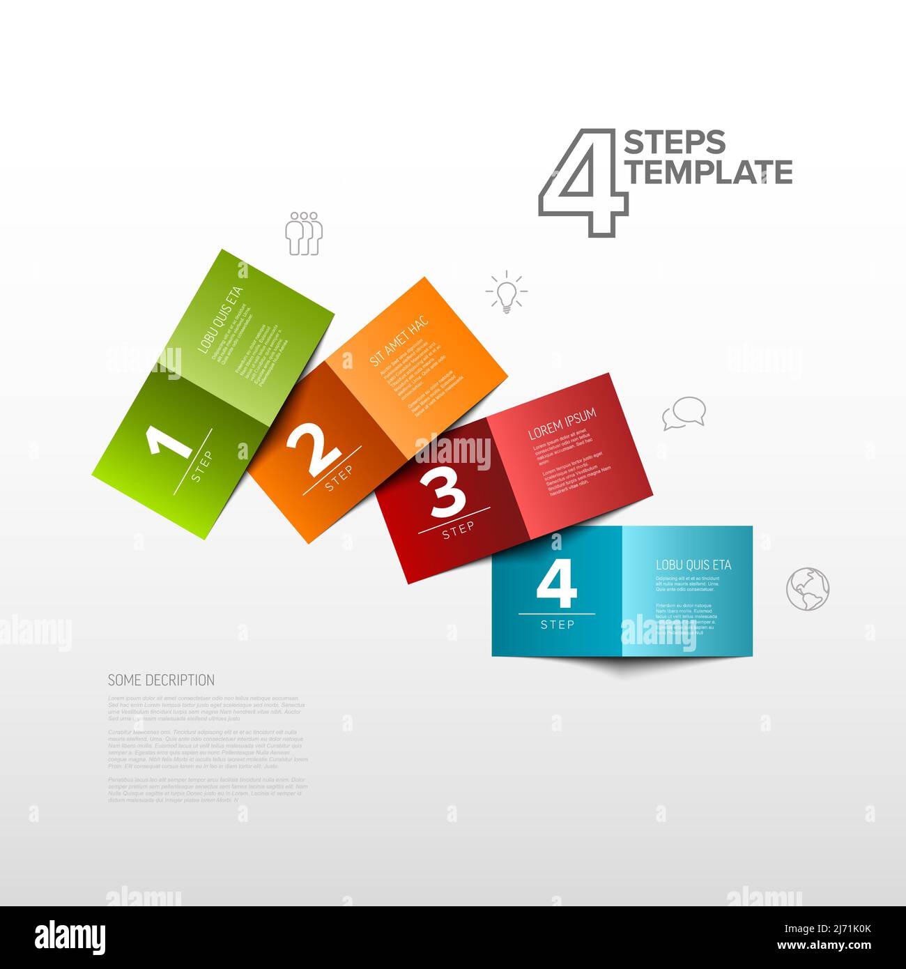 Vector four simple colorful folded paper steps progress template with ...