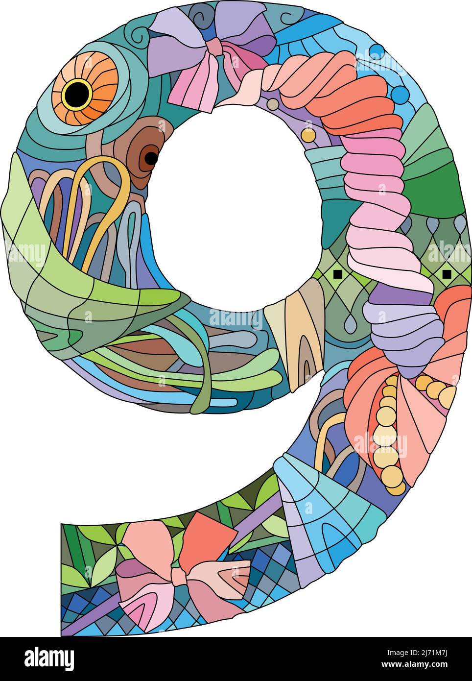 Nine number Isolated zentangle illustration for decoration Stock Vector ...