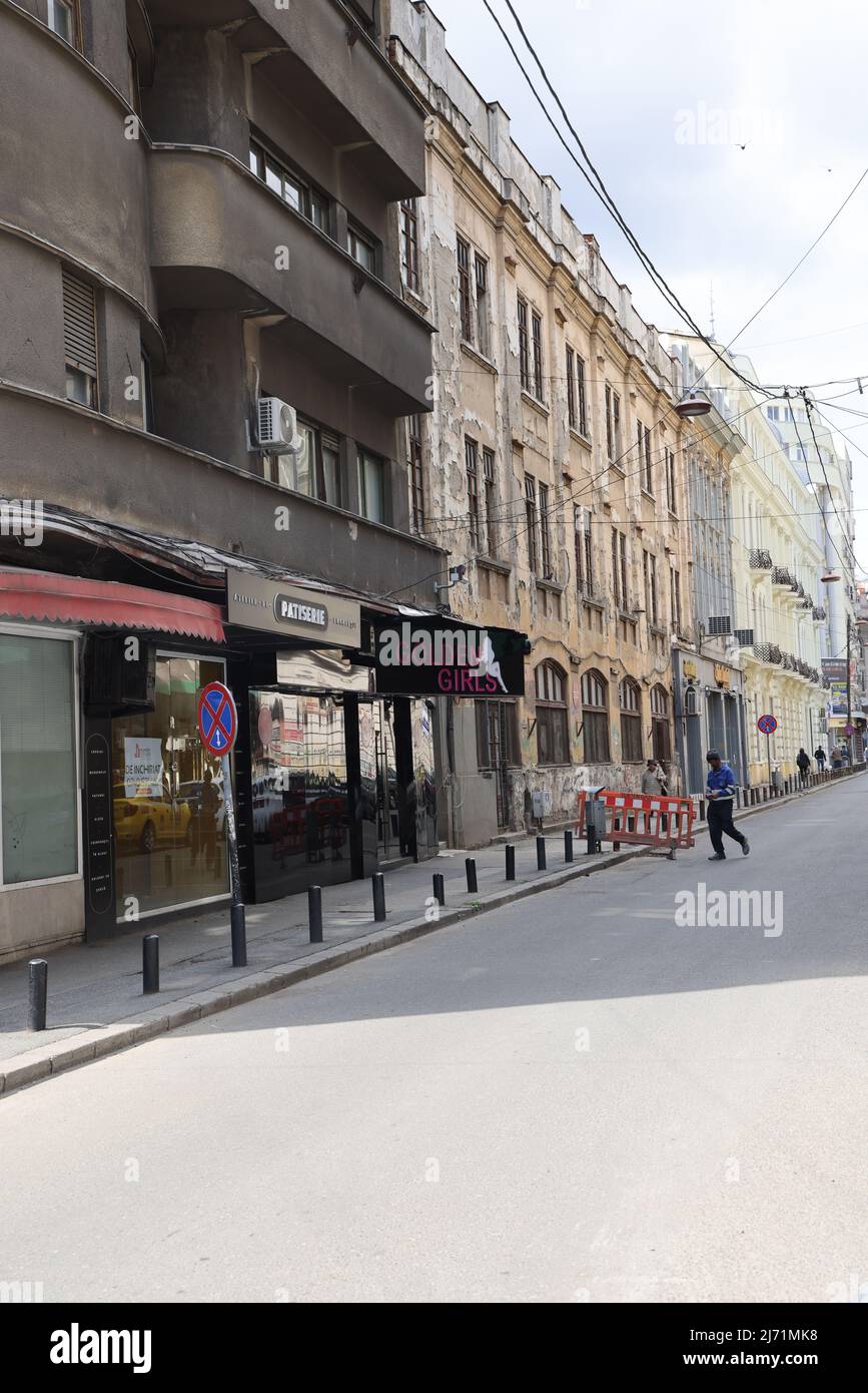 Sign of stripclub / nightclub in a street in Bucharest, Romania Stock ...