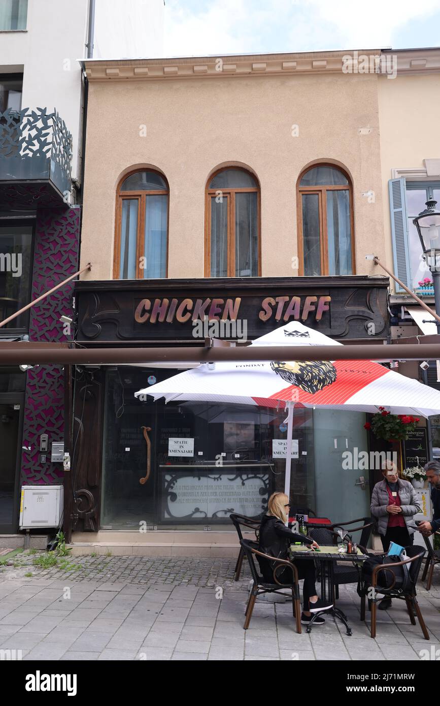 Sign of restaurant Chicken Staff in Bucharest, Romania Stock Photo - Alamy