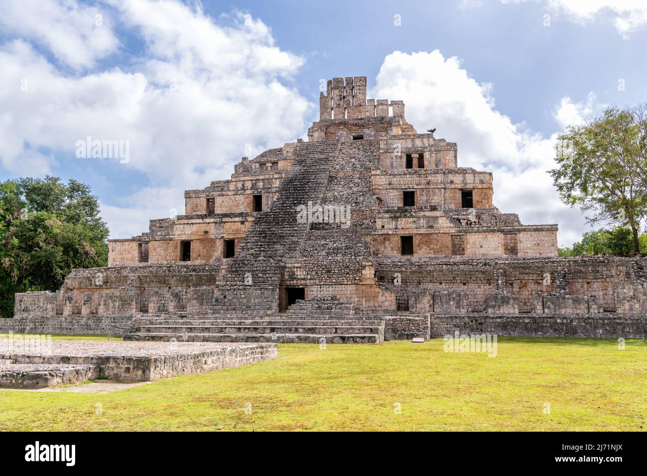 Main temple (Temple of the Five Storeys) at the Mayan archaeological ...