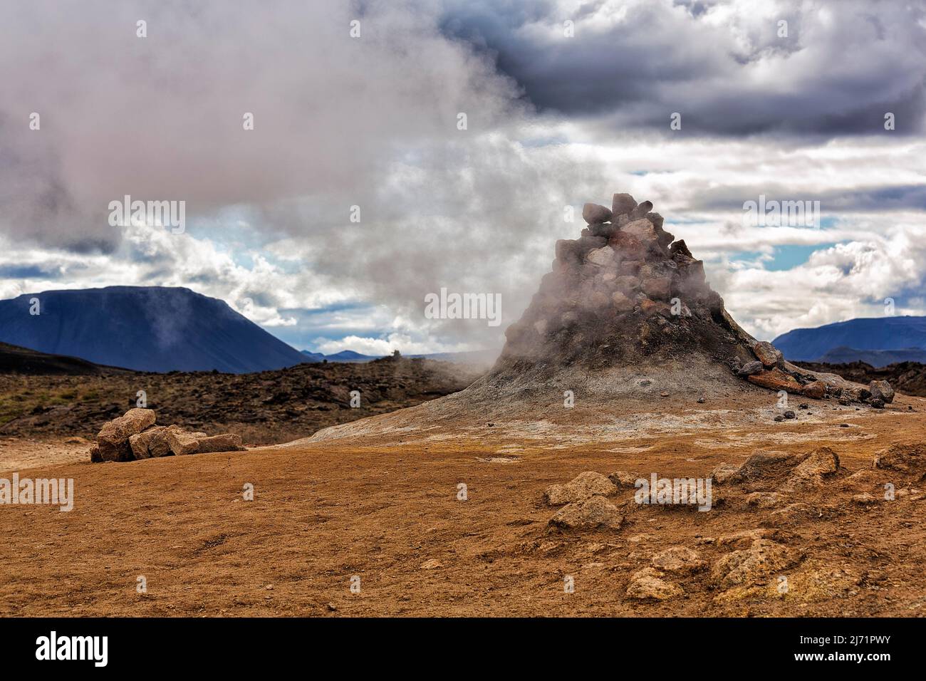Steaming fumarole, solfatar in the geothermal area Hveraroend, also ...