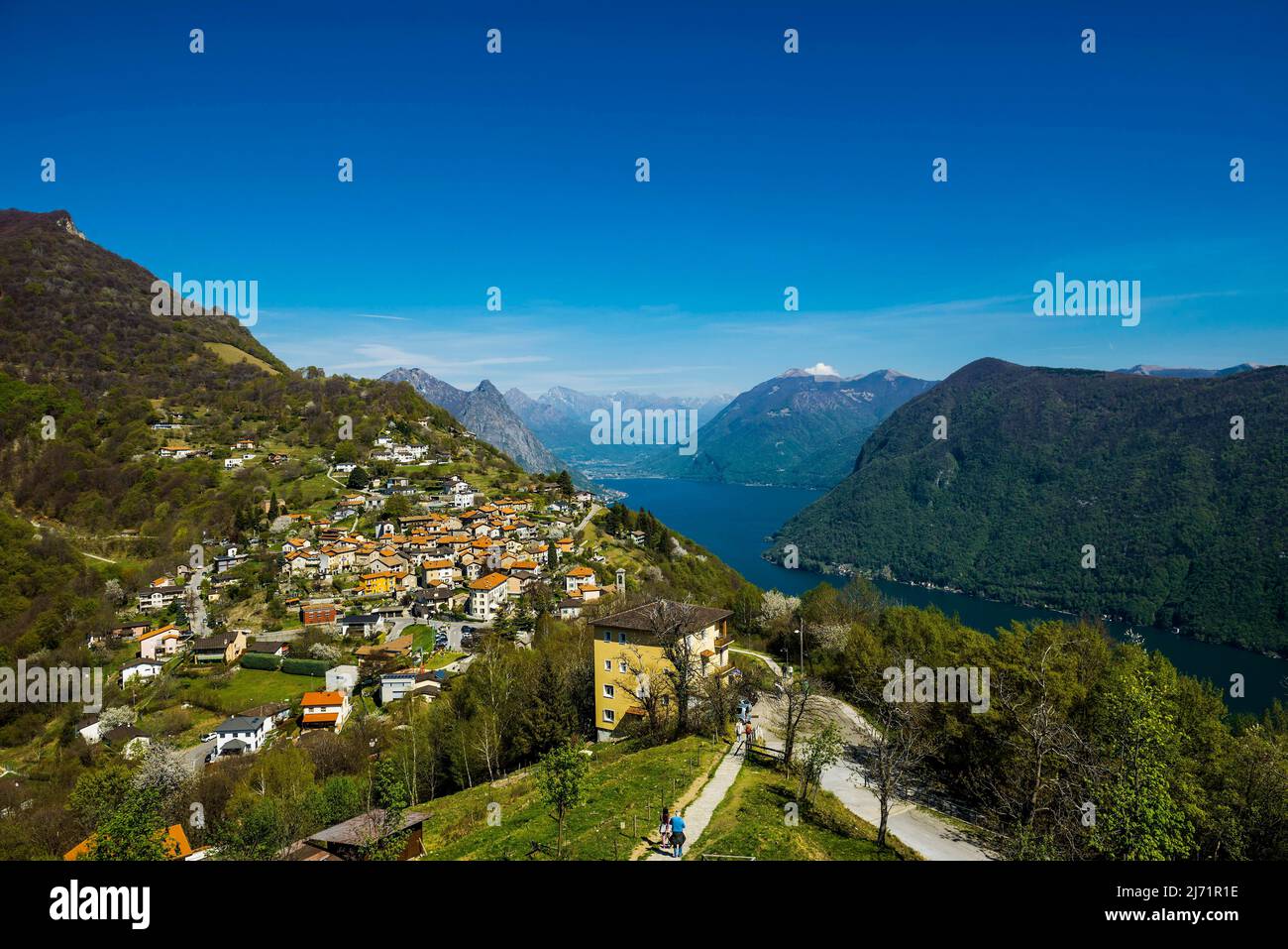 Village view Bre, Monte Bre, Lugano, Lake Lugano, Lago di Lugano ...