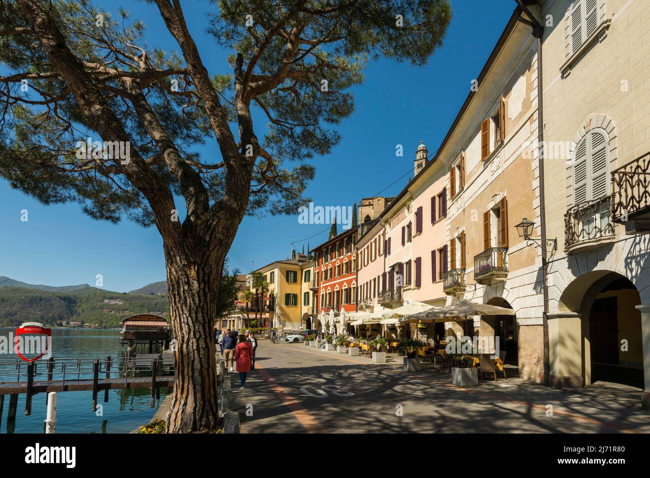 Lake village, Morcote, Lake Lugano, Lago di Lugano, Ticino, Switzerland ...