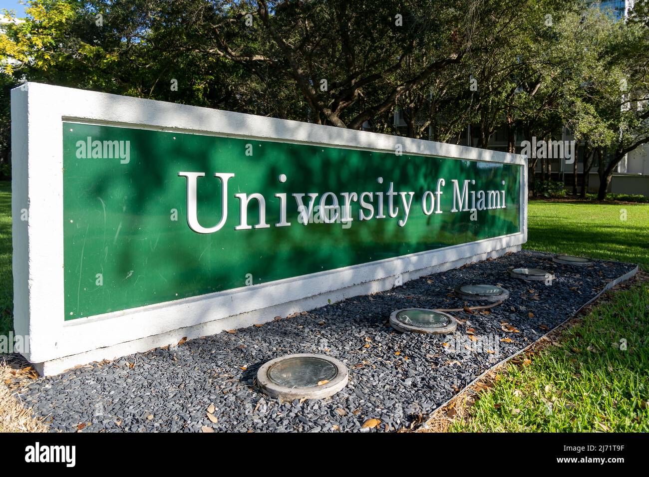 Miami, Fl, USA - January 2, 2022: University of Miami sign is shown in ...