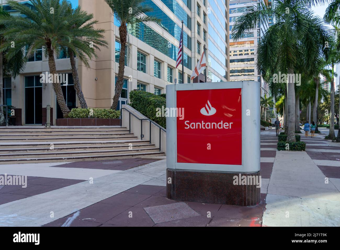 Miami, Fl, USA - January 2, 2022: The sign for a Santander Bank branch ...