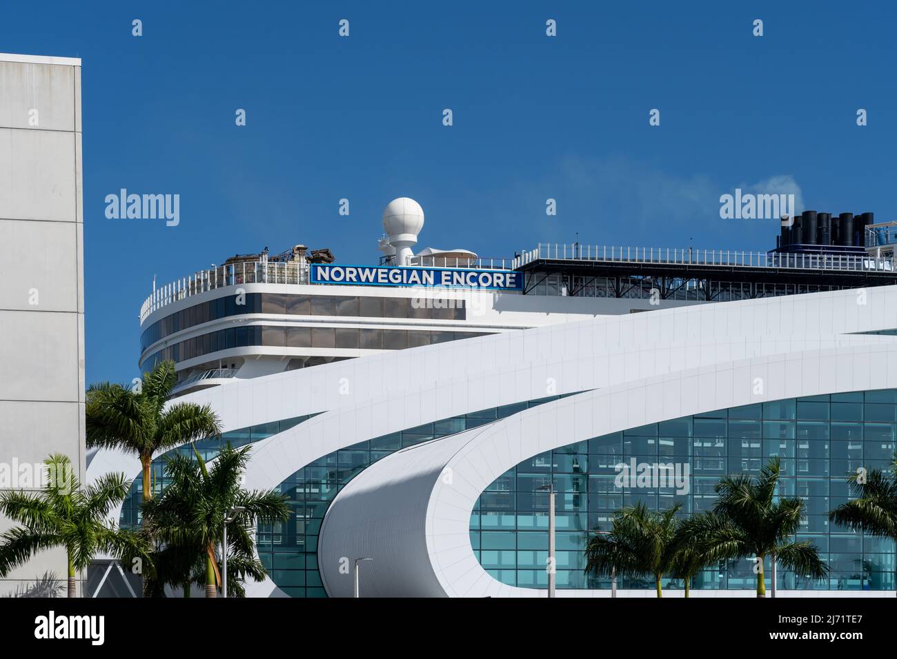 Miami, Fl, USA - January 2, 2022: Norwegian Terminal with cruise ship ...