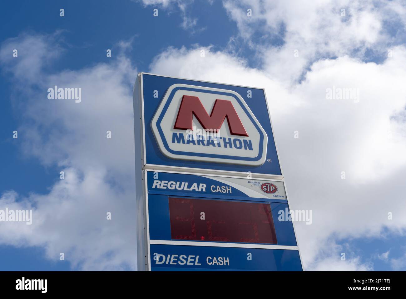 Miami, Florida, USA - January 2, 2022: A Marathon pole sign at a gas ...
