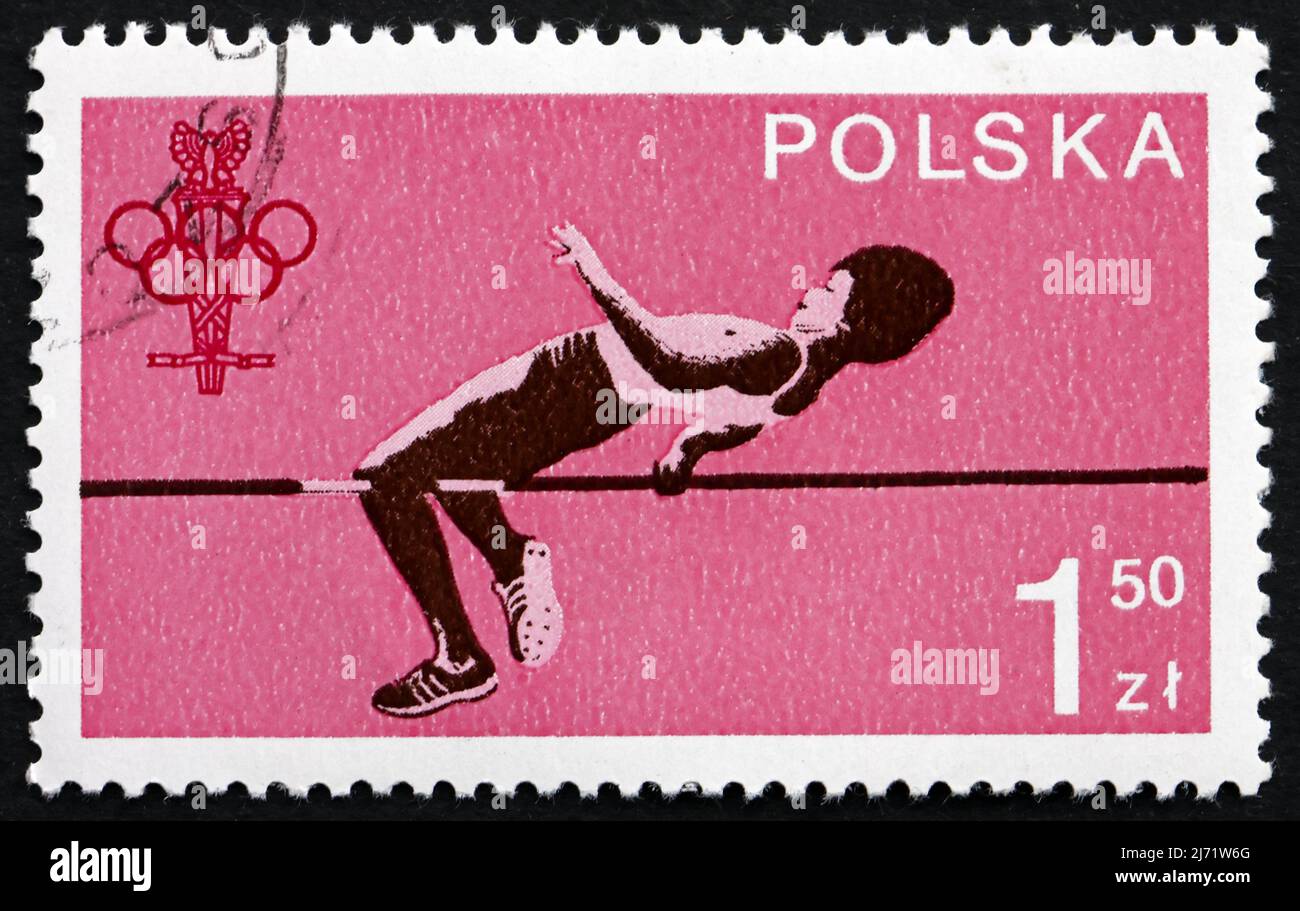 POLAND - CIRCA 1980: a stamp printed in the Poland shows High Jump ...