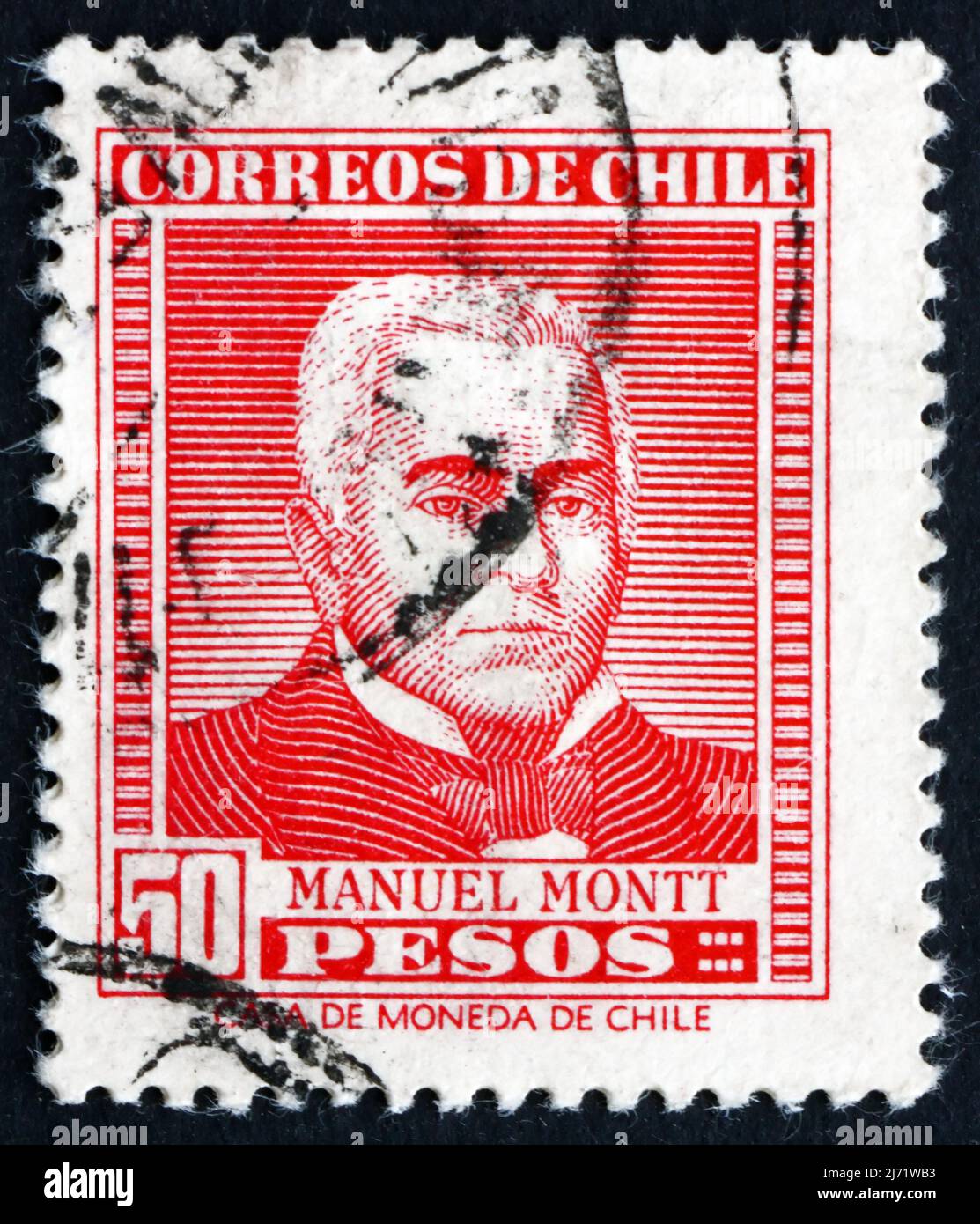 CHILE - CIRCA 1956: a stamp printed in the Chile shows Manuel Montt ...