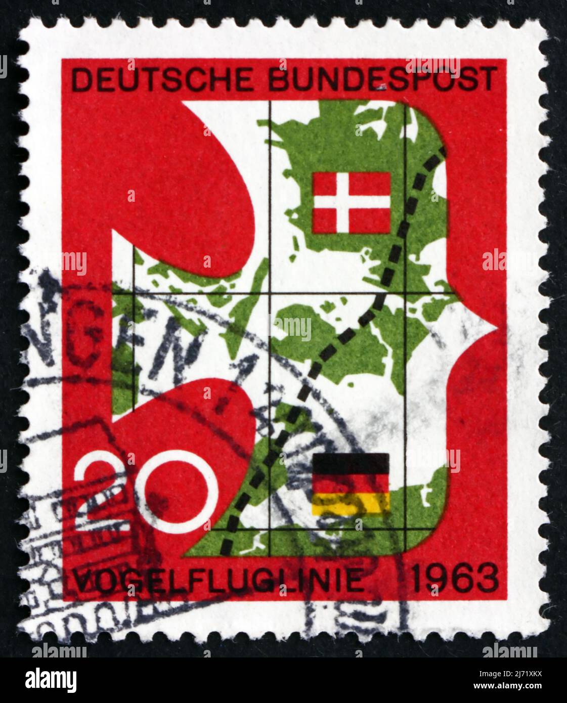 GERMANY - CIRCA 1963: a stamp printed in the Germany shows Map Showing ...
