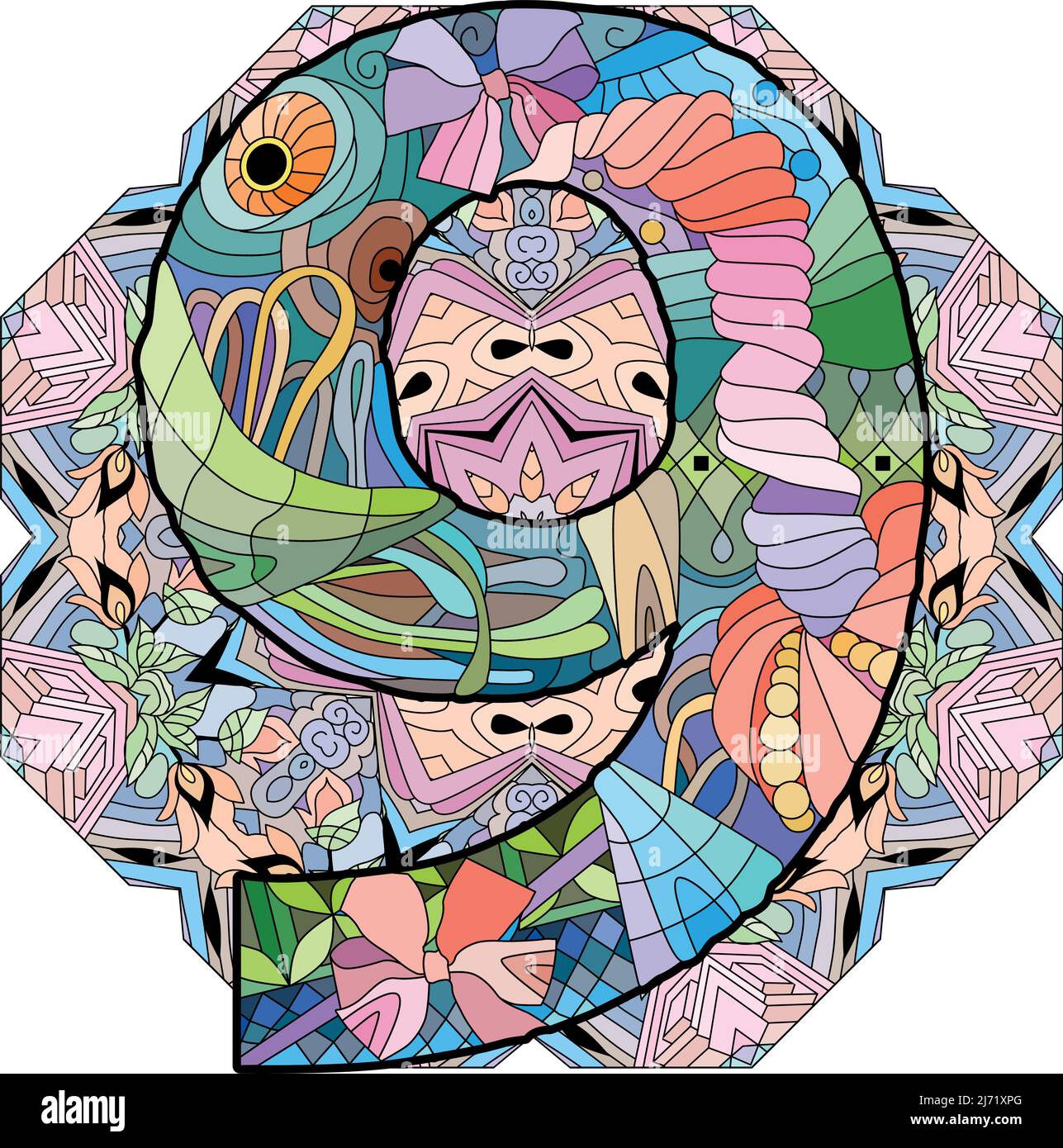 Nine number on mandala Isolated zentangle illustration for decoration ...