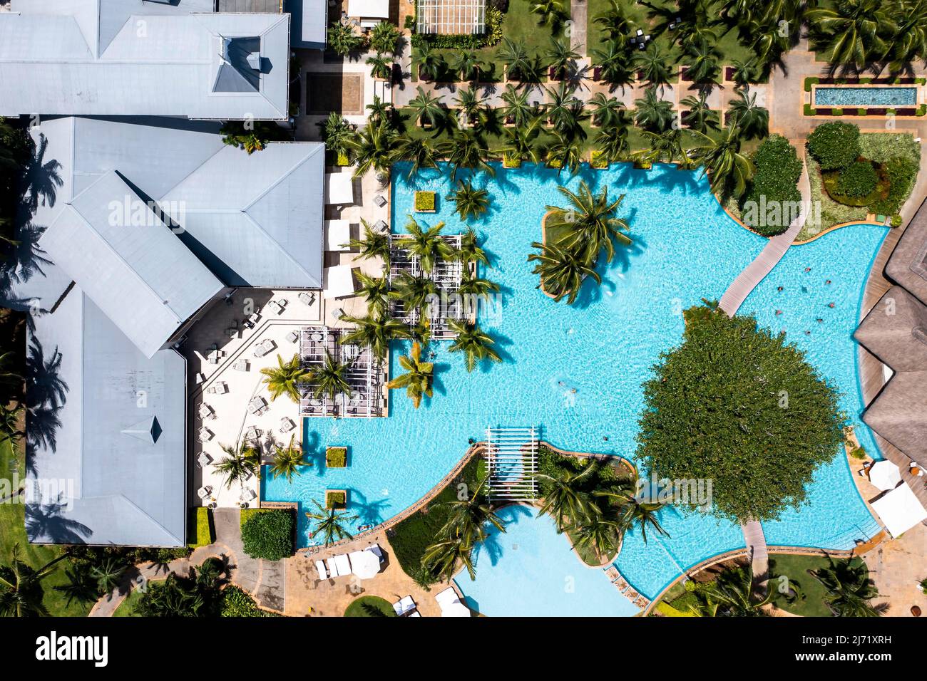 Aerial view The beach of Flic en Flac with luxury hotel Sugar Beach ...
