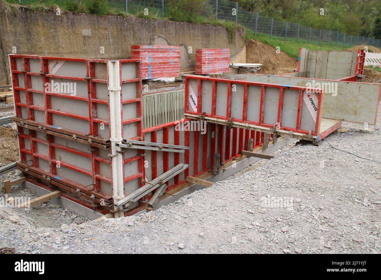 Platform above a construction pit for safe crossing of the pit Stock ...