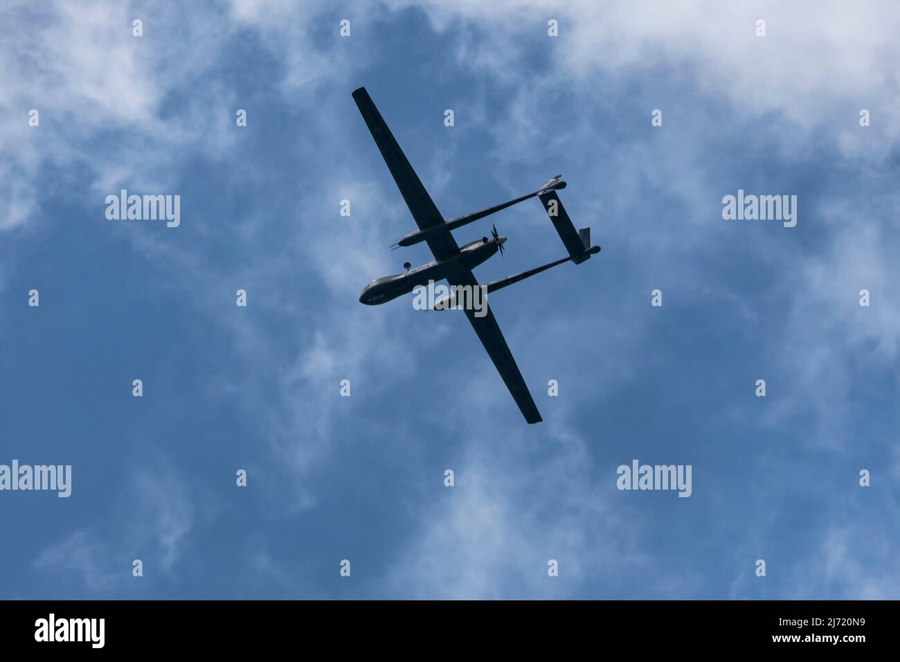 An Israeli IAI Heron TP in flight, also called Eitan in Israel which is ...