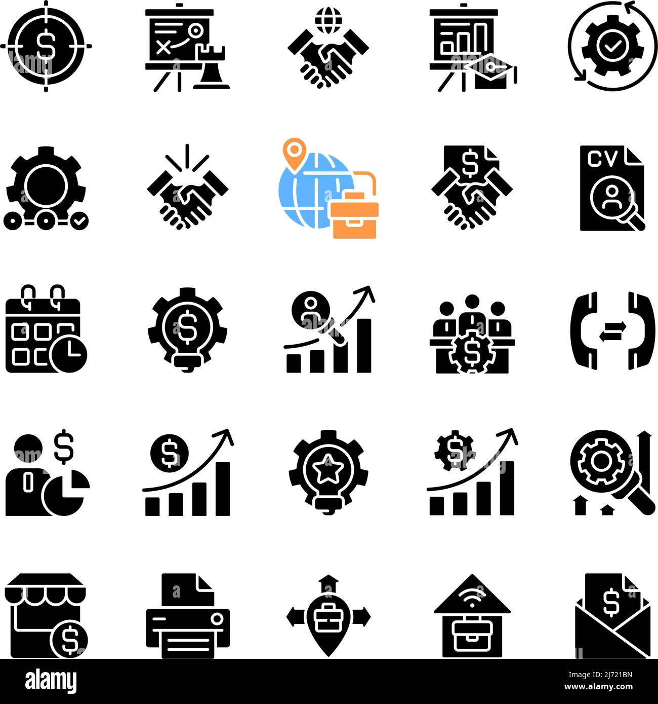 Business management black glyph icons set on white space Stock Vector ...