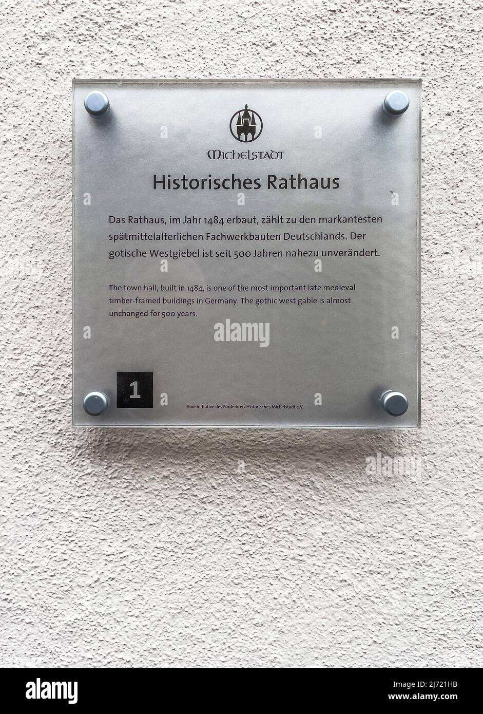 Touristische Informationstafel an Rathaus von Michelstadt aus 15 ...