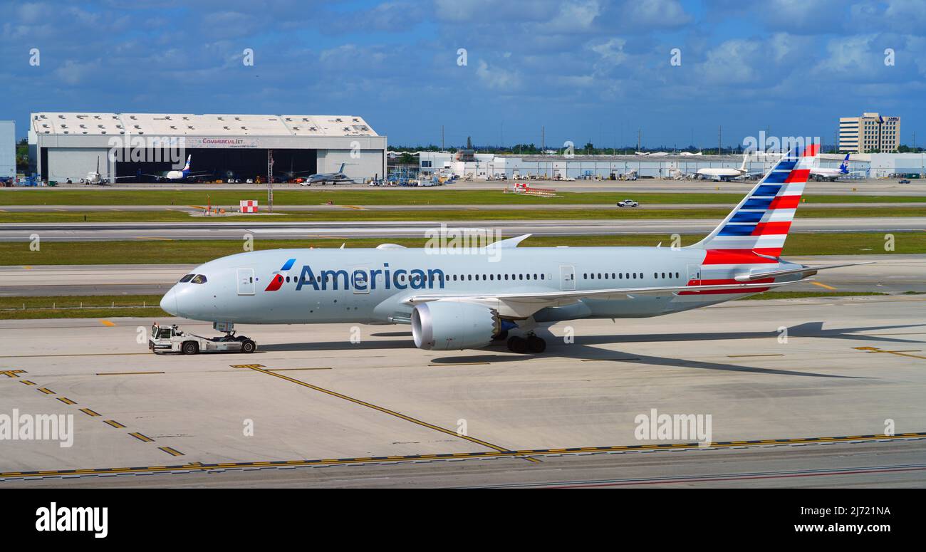 MIAMI, FL -13 MAR 2022- View of an airplane from American Airlines (AA ...