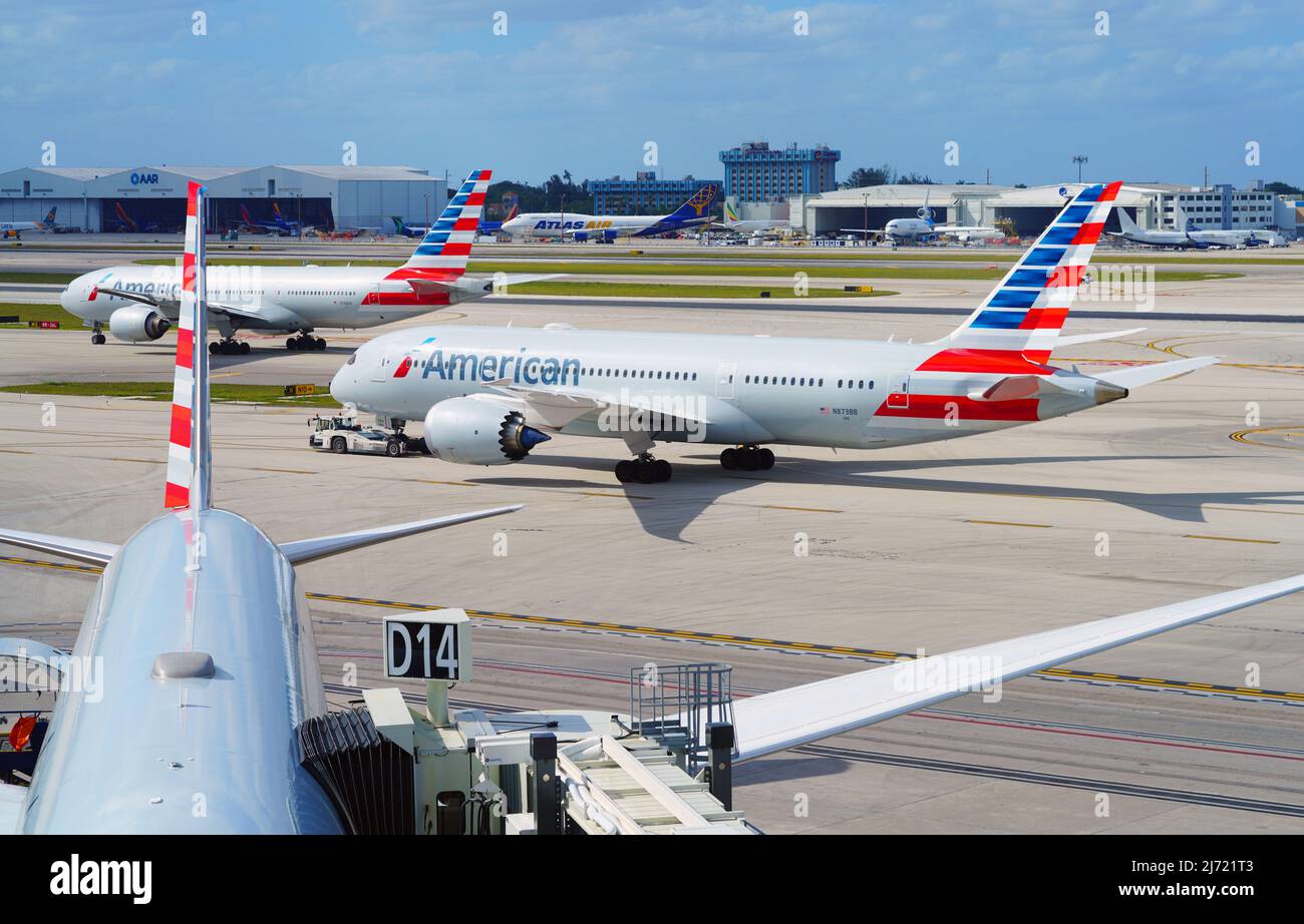 MIAMI, FL -13 MAR 2022- View of an airplane from American Airlines (AA ...