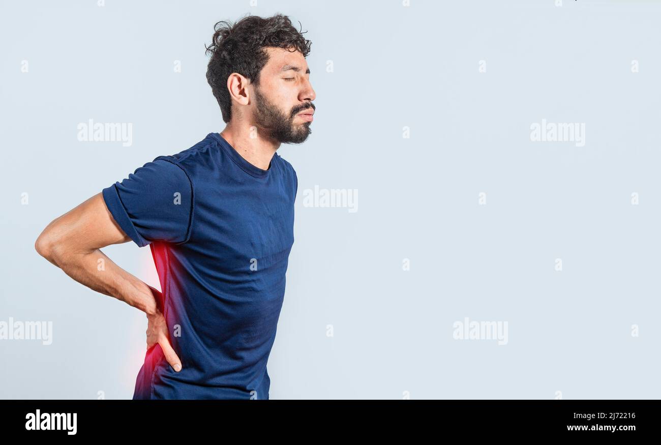 Man with spine problems, person with back problems on isolated ...