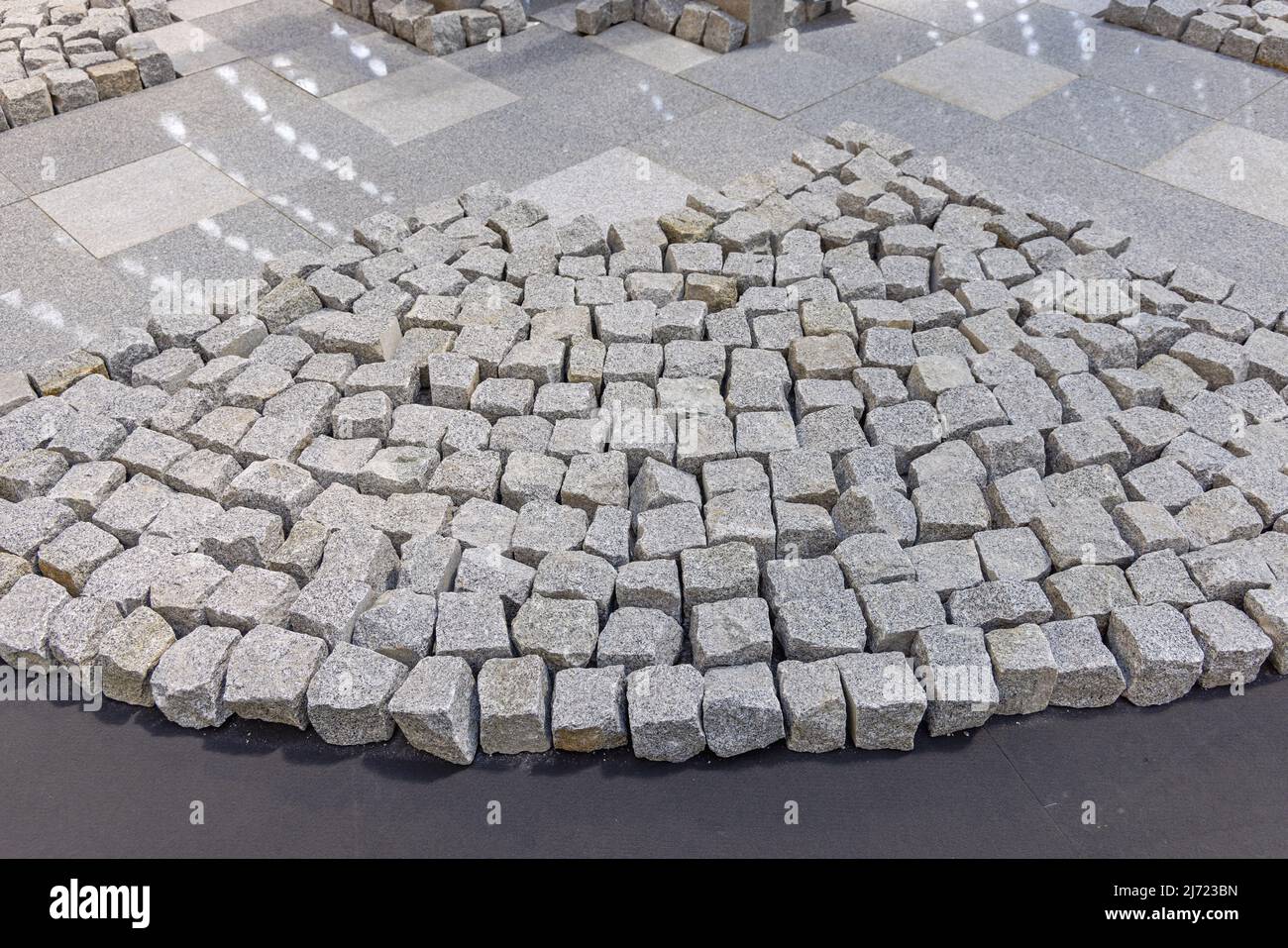 Rough Surface Cobblestones Gray Granite Blocks Material Construction ...