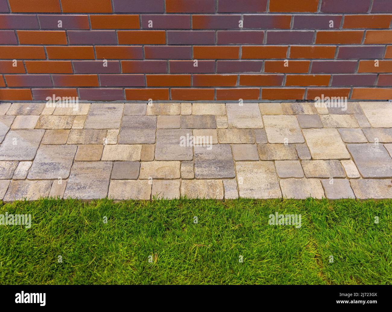 Brick Wall Pavement Tiles Green Grass House Exterior Layers Stock Photo ...