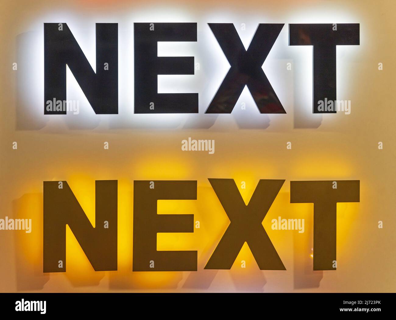 3d Double Sign Next Backlit Glow Illuminated Stock Photo - Alamy