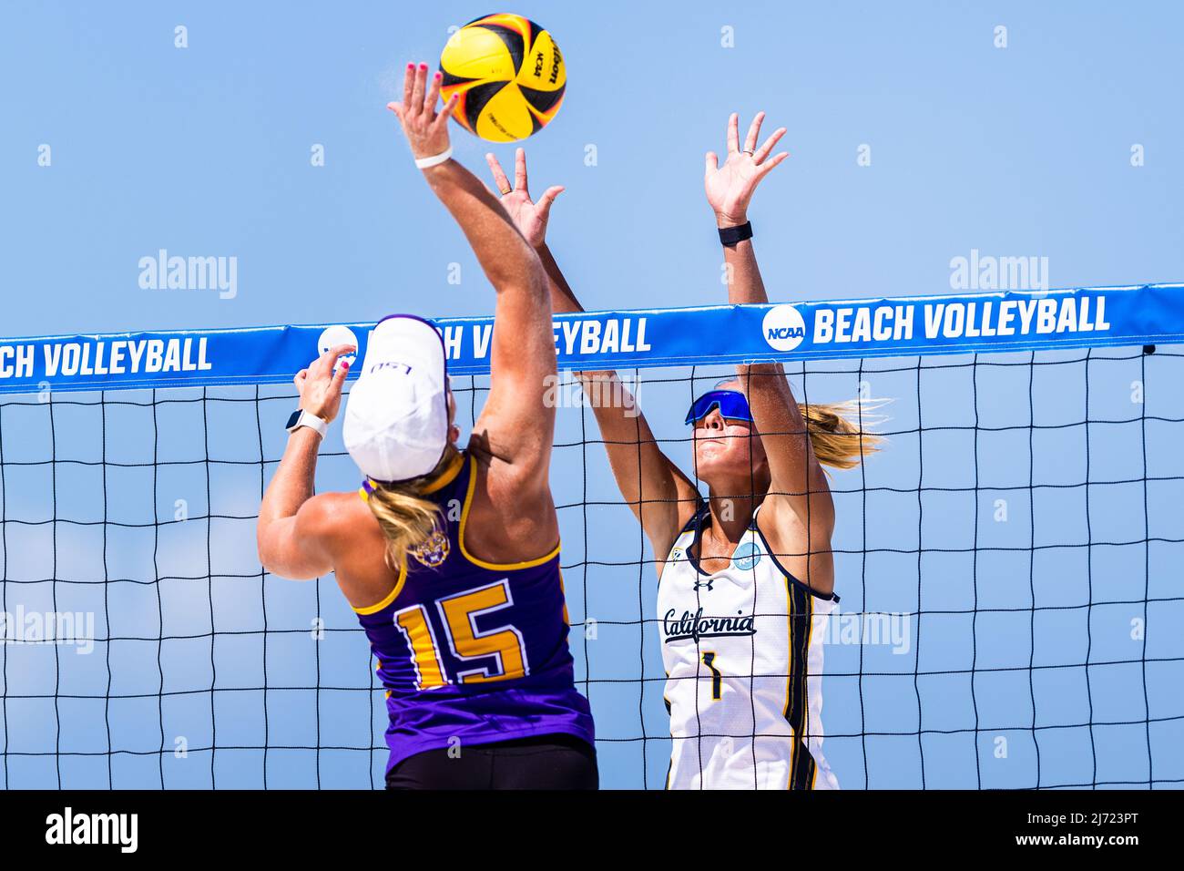 Gulf Shores, Alabama, USA: May 5, 2022, BROOKE BUCHNER (1) blocks ELLIE ...