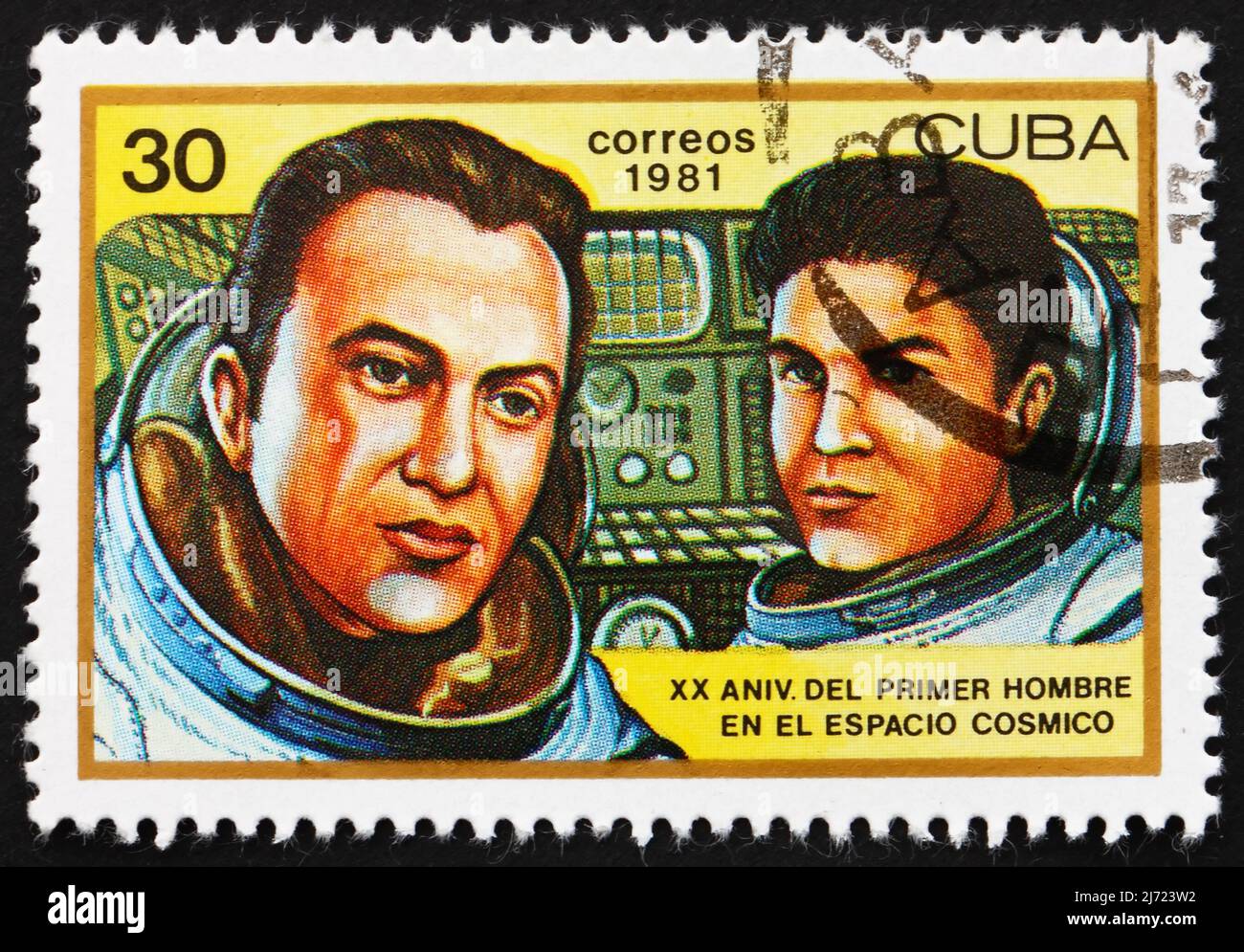 CUBA - CIRCA 1981: a stamp printed in the Cuba shows Valeri Ryumen and ...