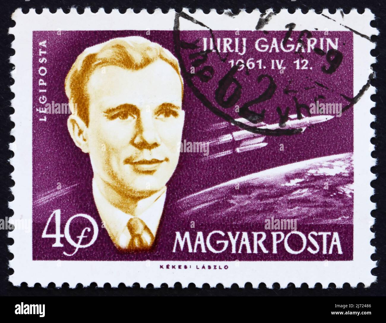 HUNGARY - CIRCA 1962: a stamp printed in the Hungary shows Yuri A ...