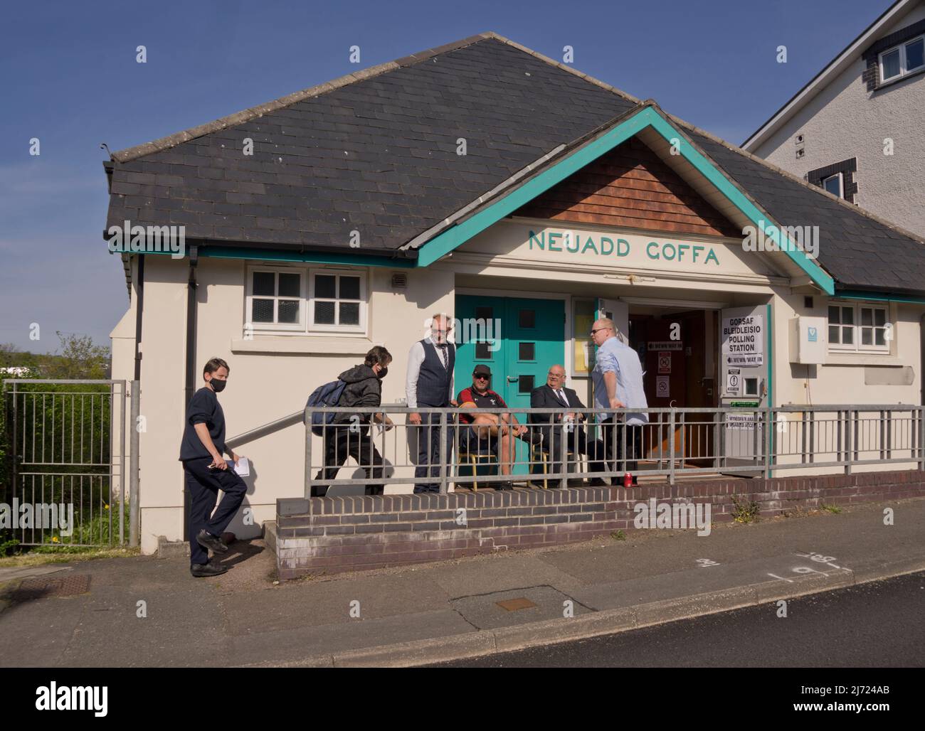 Polling station with bilingual signs in Welsh/English for people to ...