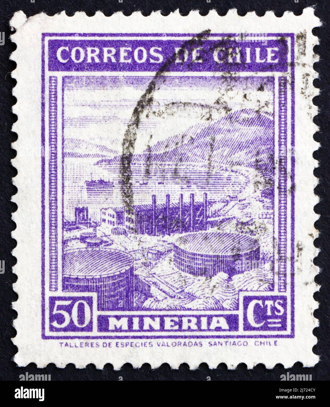 CHILE - CIRCA 1938: a stamp printed in the Chile shows Mining, Industry ...