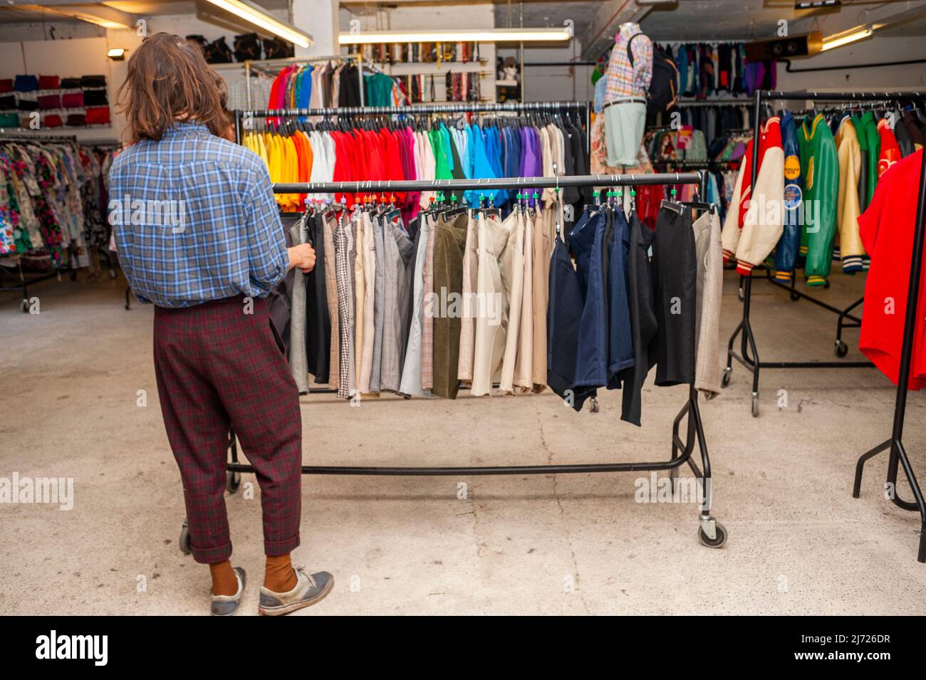 London, England, Woman From Behind, Standing, Shopping inside VIntage ...