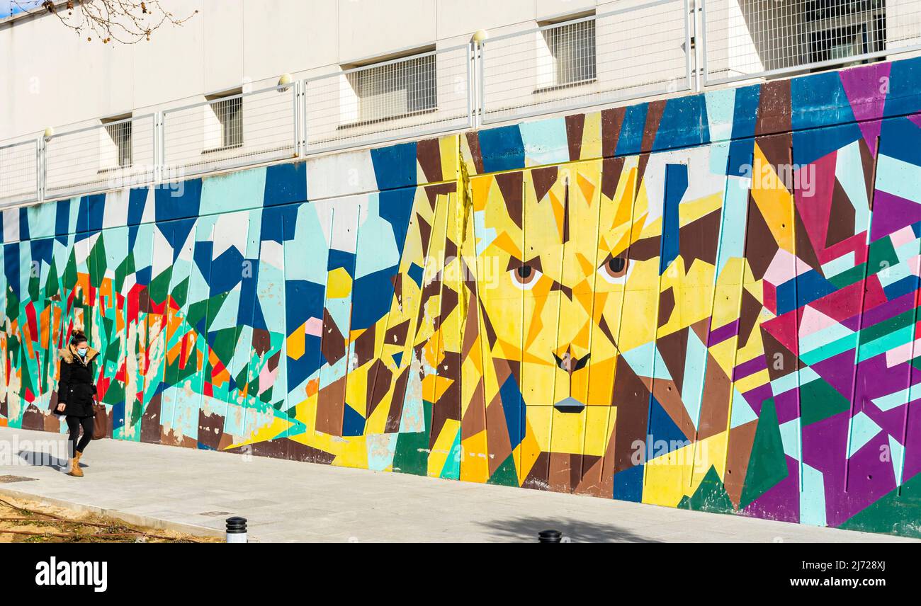 Lion mural in Madrid, created by Imanol Cilla collective. Animal ...