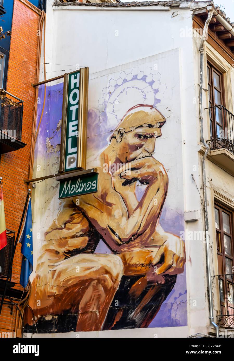 Sitting thinking man mural, Spanish artist El Niño de las Pinturas, aka ...