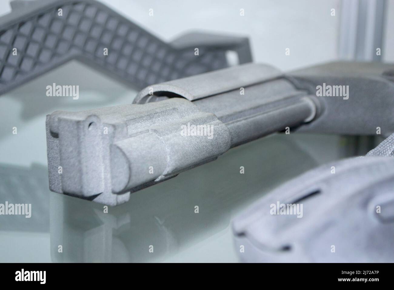 Model printed on 3D printer. Gray object printed on 3D printer made of ...