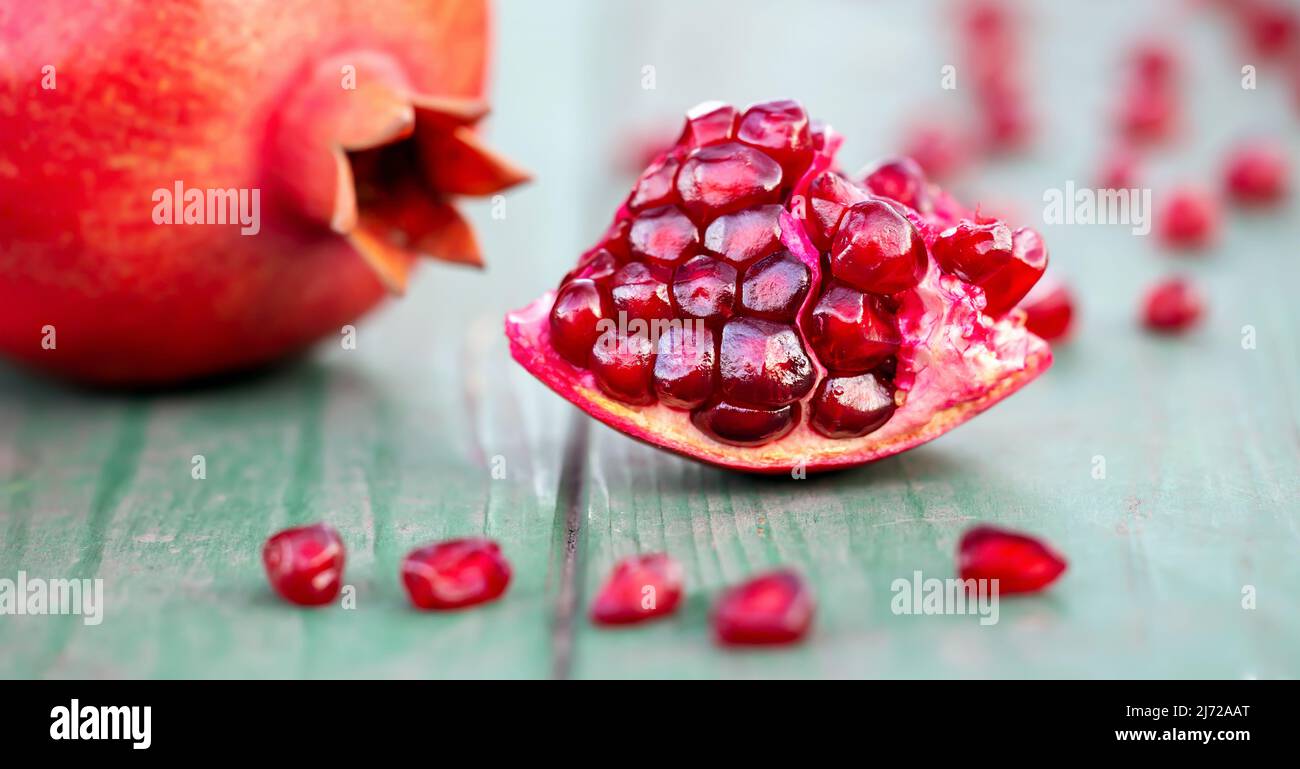 Natural antioxidant banner, pomegranate ripe sweet organic healthy red ...