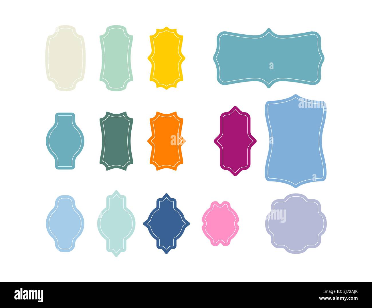 set of colored curly frames for creative design. Colored filled contour ...