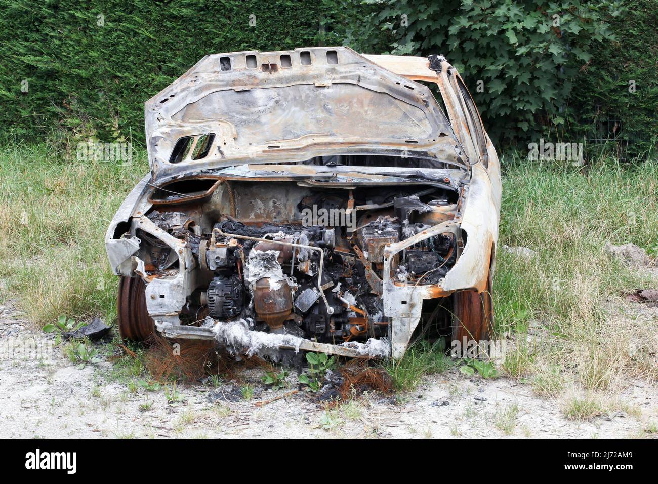 Burnt out car in France Stock Photo - Alamy