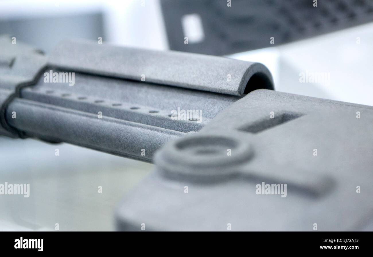 Model printed on 3D printer. Gray object printed on 3D printer made of ...