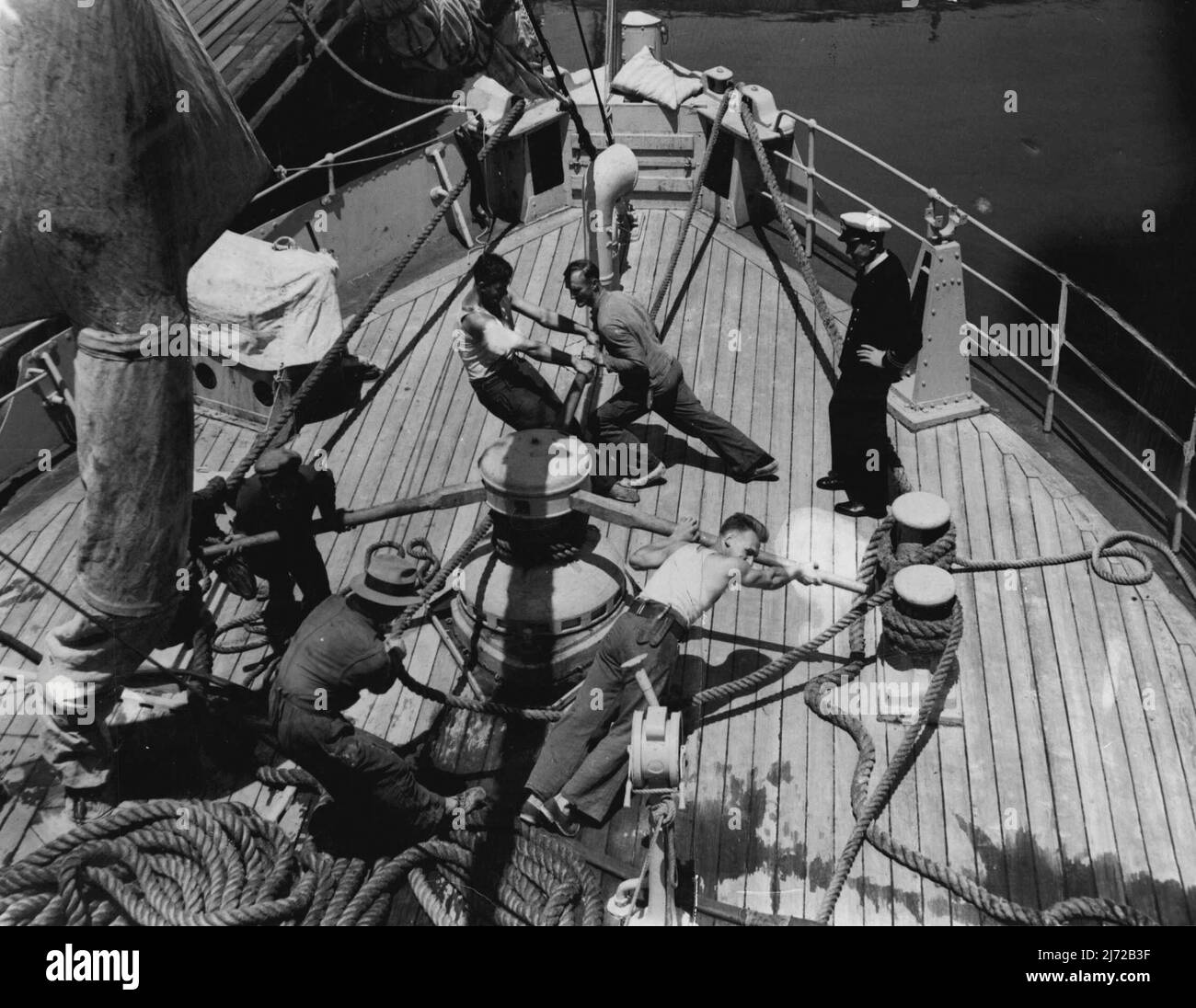 At The Capstan of Discovery II -- Members of the crew of the Discovery ...