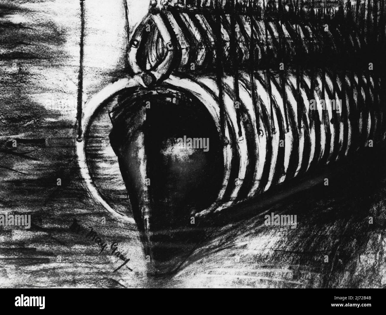 Grapplers -- This drawing shows close-up view giant "ice tongs" or ...