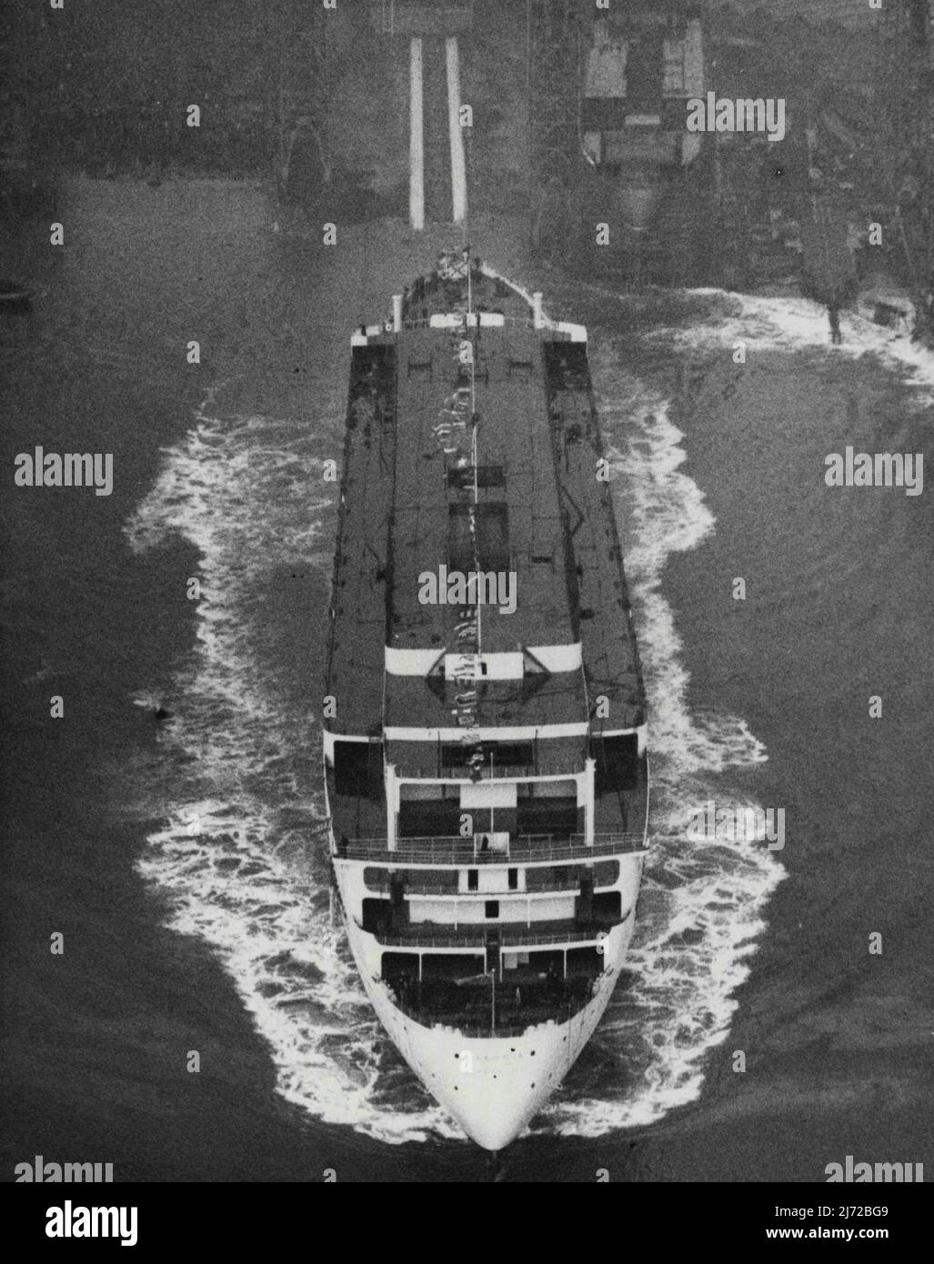 Princess Elizabeth Launches New Liner -- Viewed from a helicopter ...
