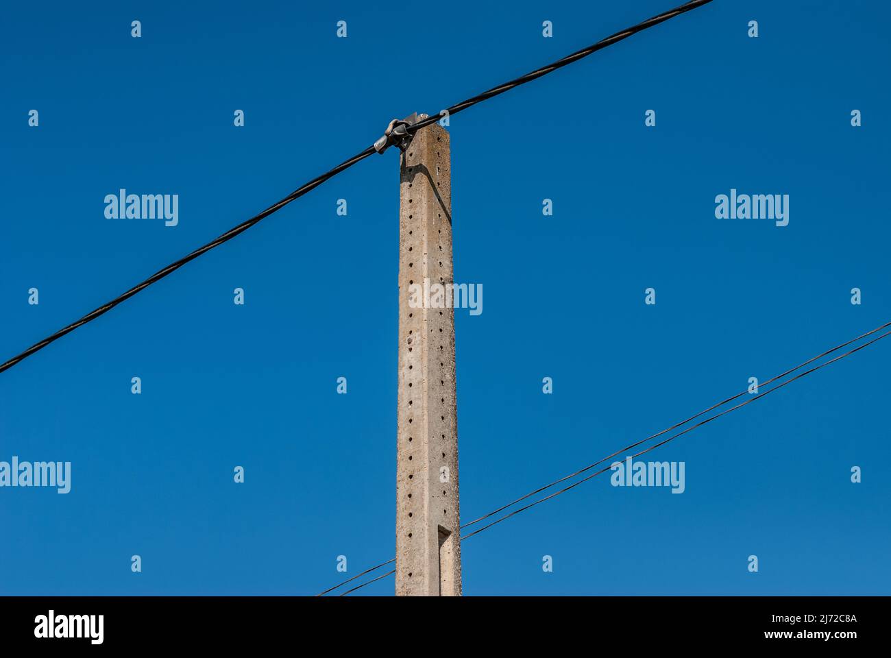 Power line pole with blue sky blue electricity concept texture and ...