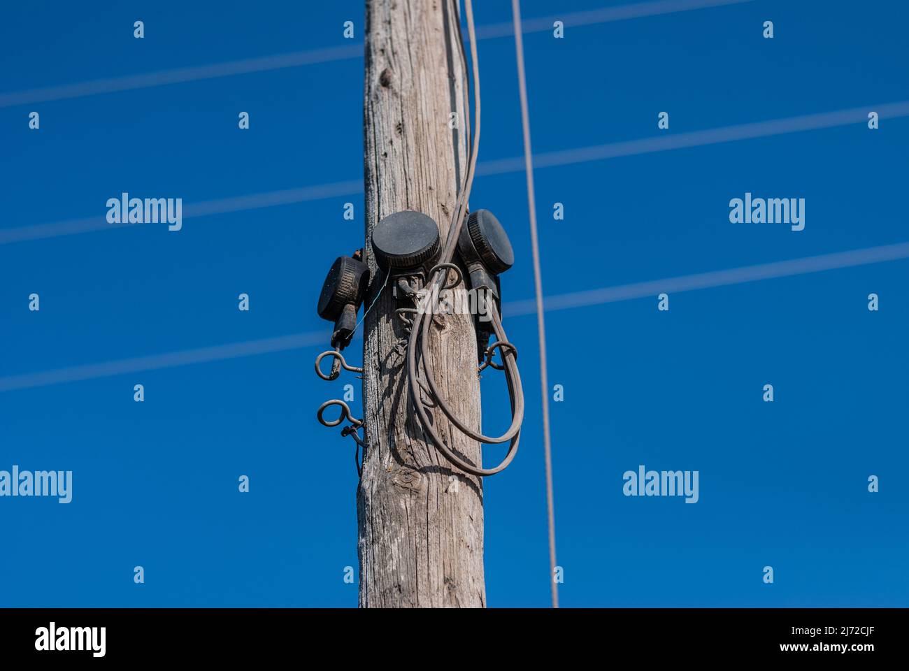 Power line pole with blue sky blue electricity concept texture and ...