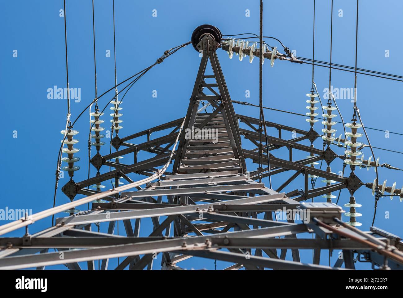 Power line pole with blue sky blue electricity concept texture and ...