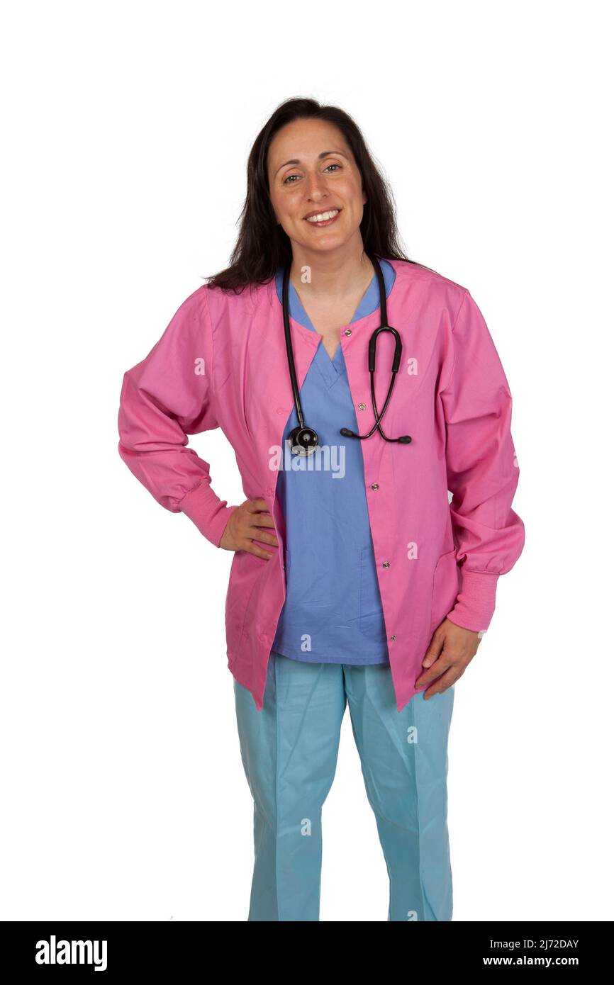 Happy doctor nurse standing on an isolated white background Stock Photo ...
