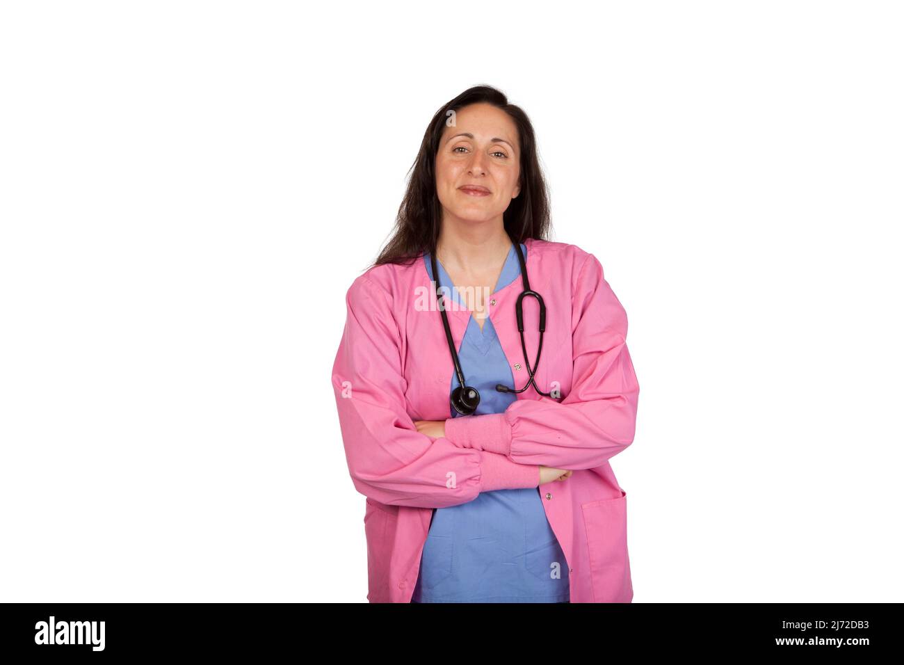 Happy doctor nurse standing on an isolated white background Stock Photo ...