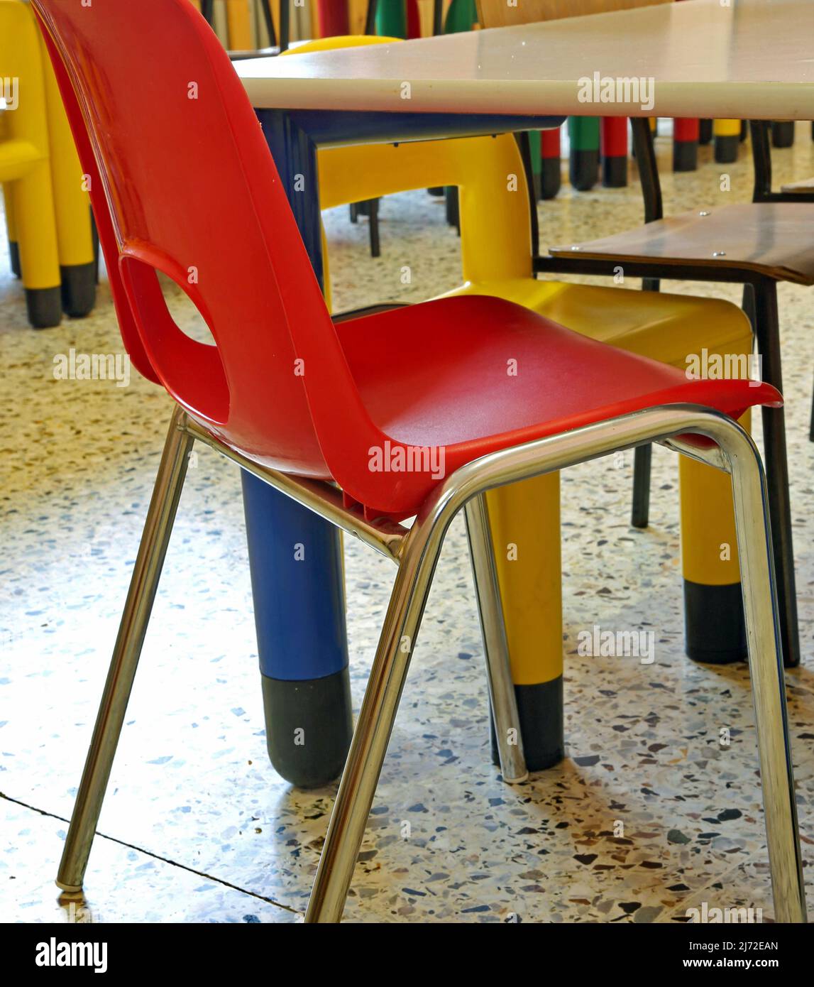 chair inside a school classroom of the school without the children ...