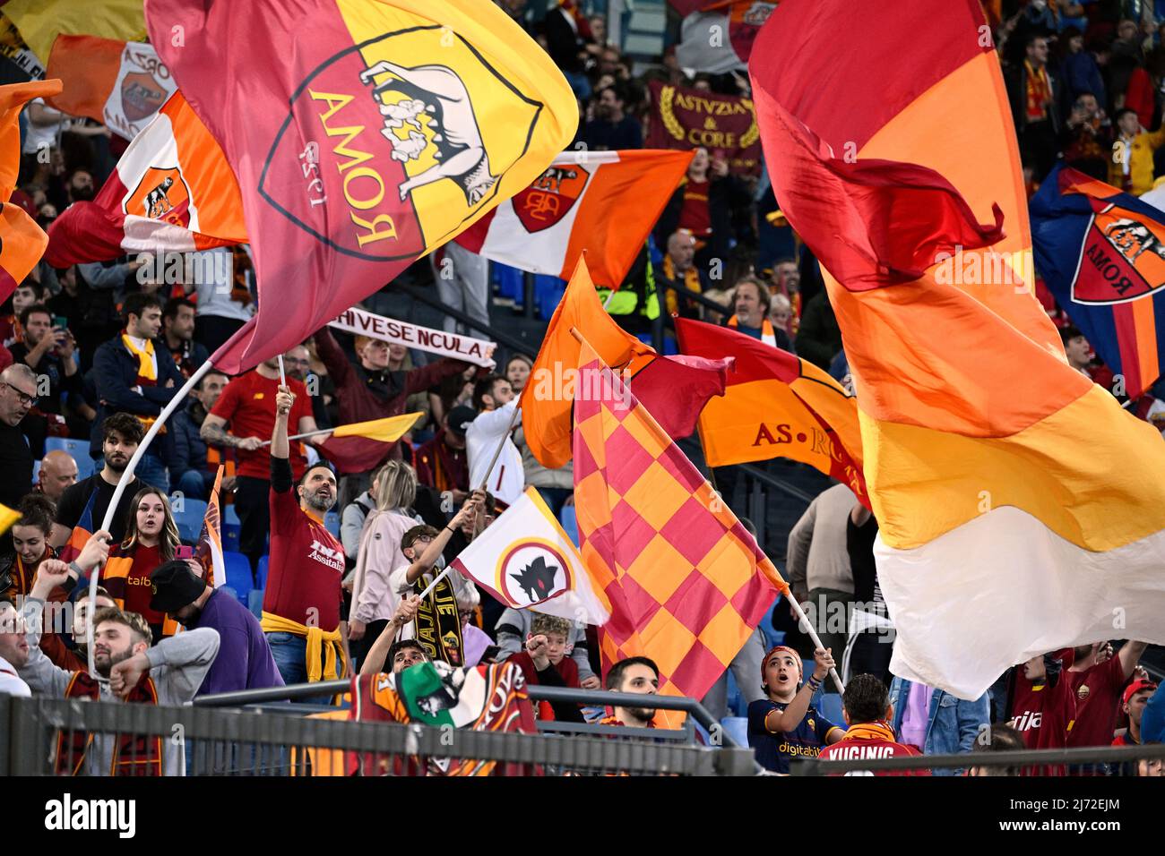 Roma fans in the stands at the stadio olimpico hi-res stock photography ...